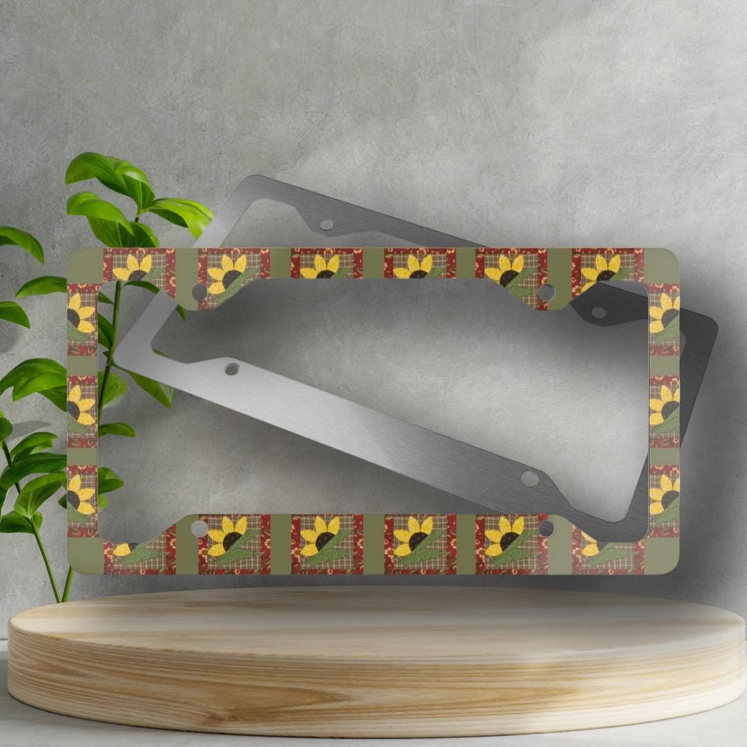 Sunflower Quilt Block License Plate Frame - Cottage Core Novelty ...