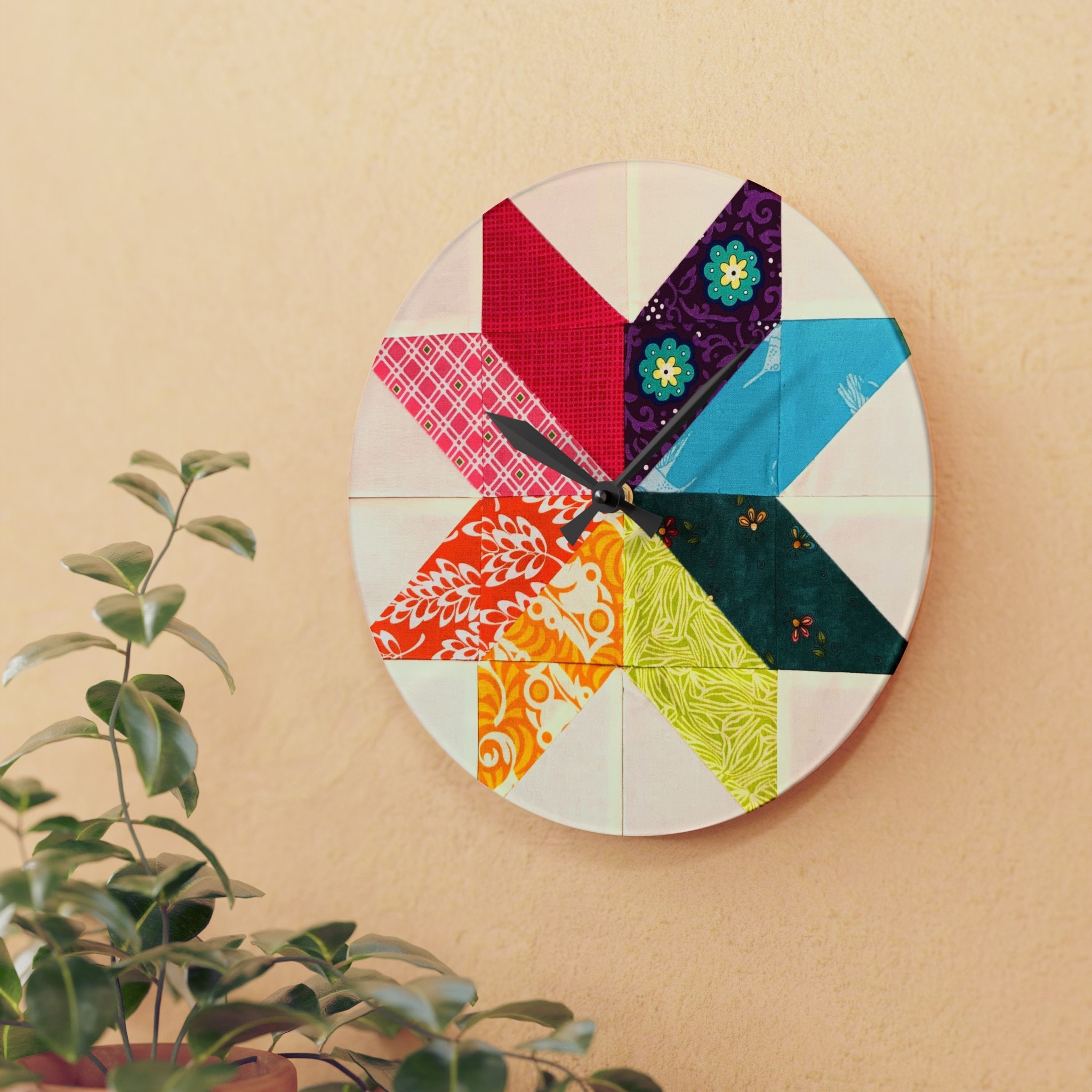 Quilt Block Wall Clock - Stylish Acrylic Home Decor for Sewers ...
