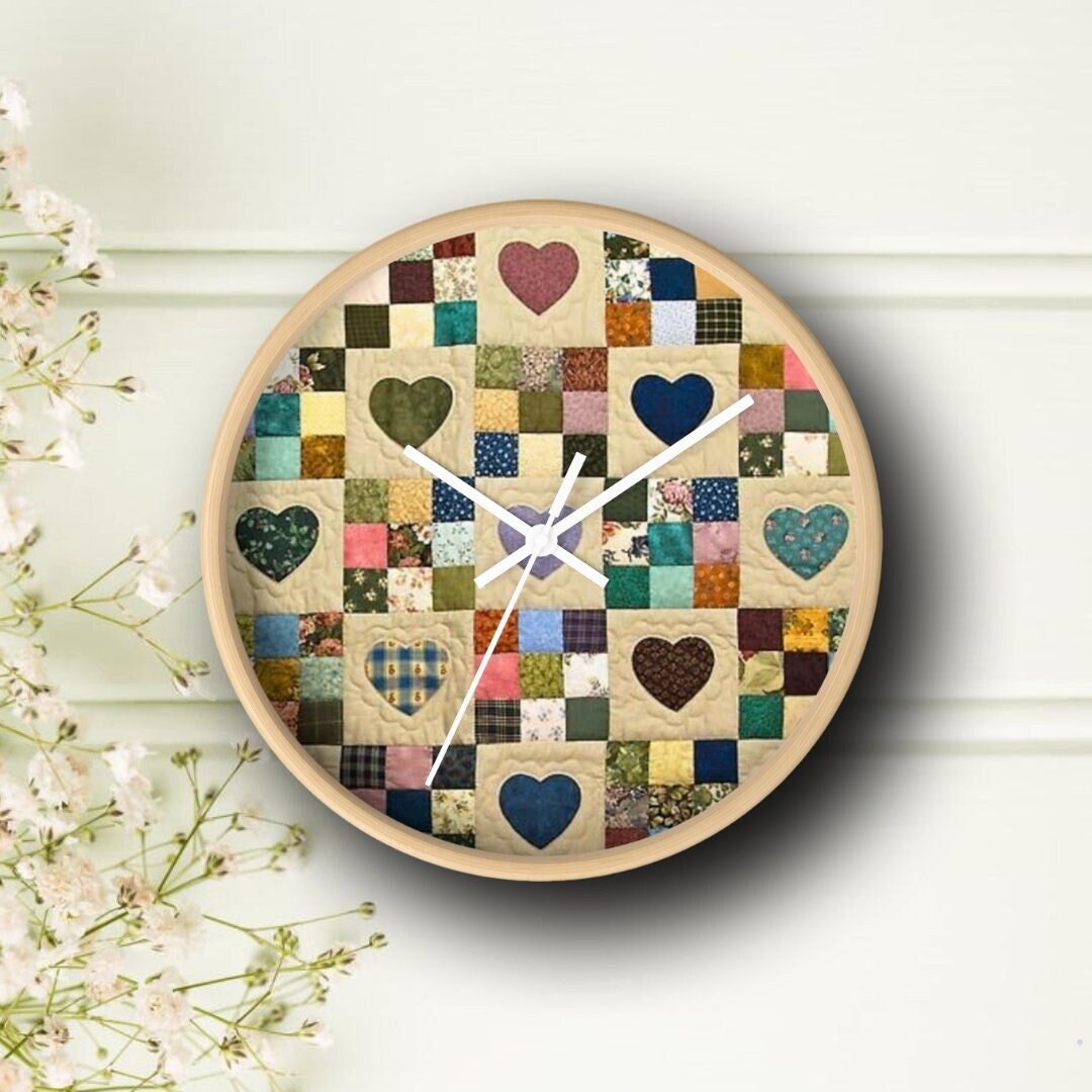 Sewing Timepiece Wall Clock - Realistic Quilted Print - Country ...