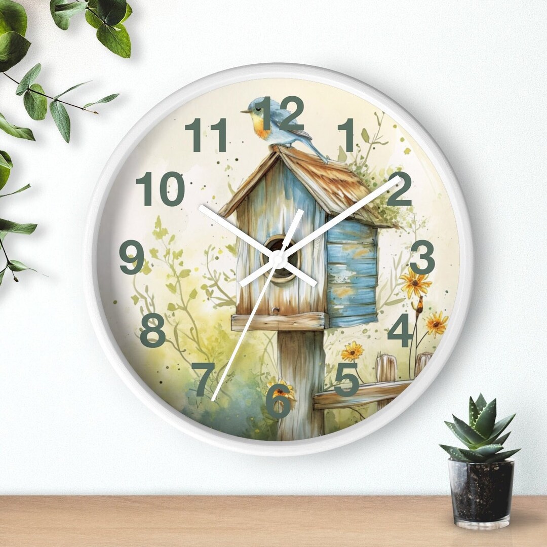Blue Bird House Wall Clock - Charming Cottage Core Decor, Wall Decor ...