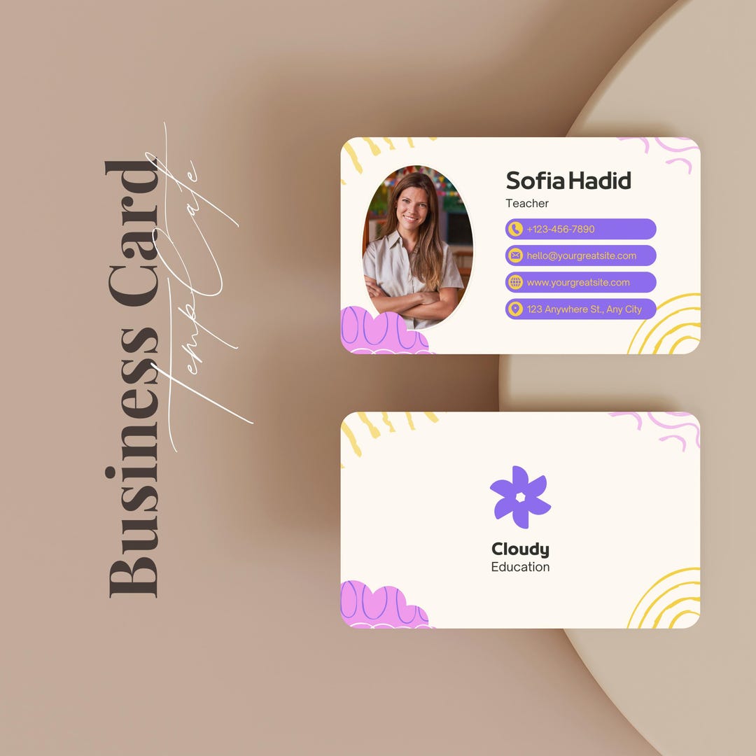 Colorful Teacher Business Card Template for Canva | Editable School ID ...