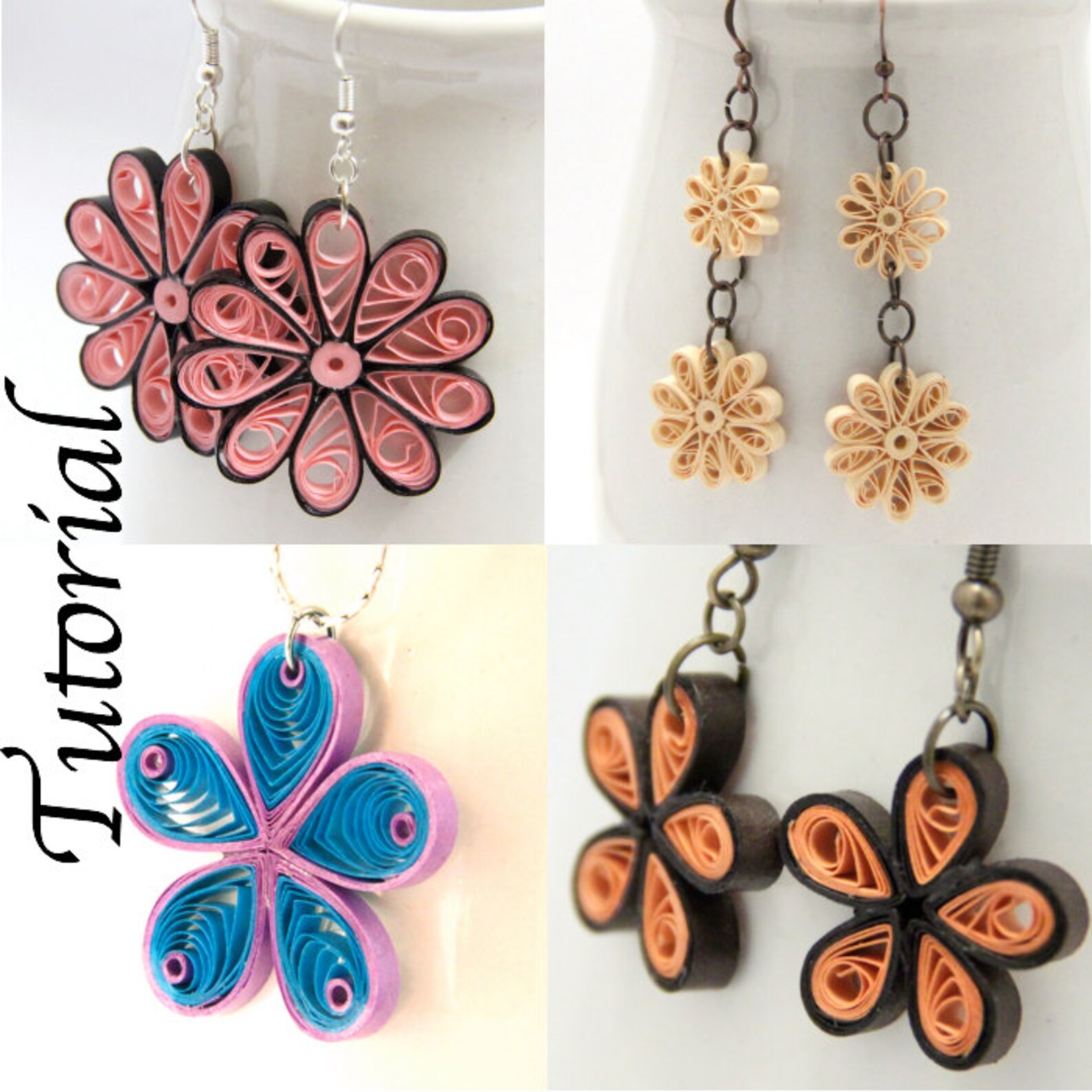 Tutorial for Paper Quilled Jewelry PDF Flower Earrings and Pendant ...