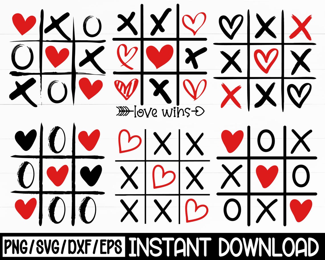 Paquete SVG de amor XOXO, Tres en raya para San Valentín, El amor ...