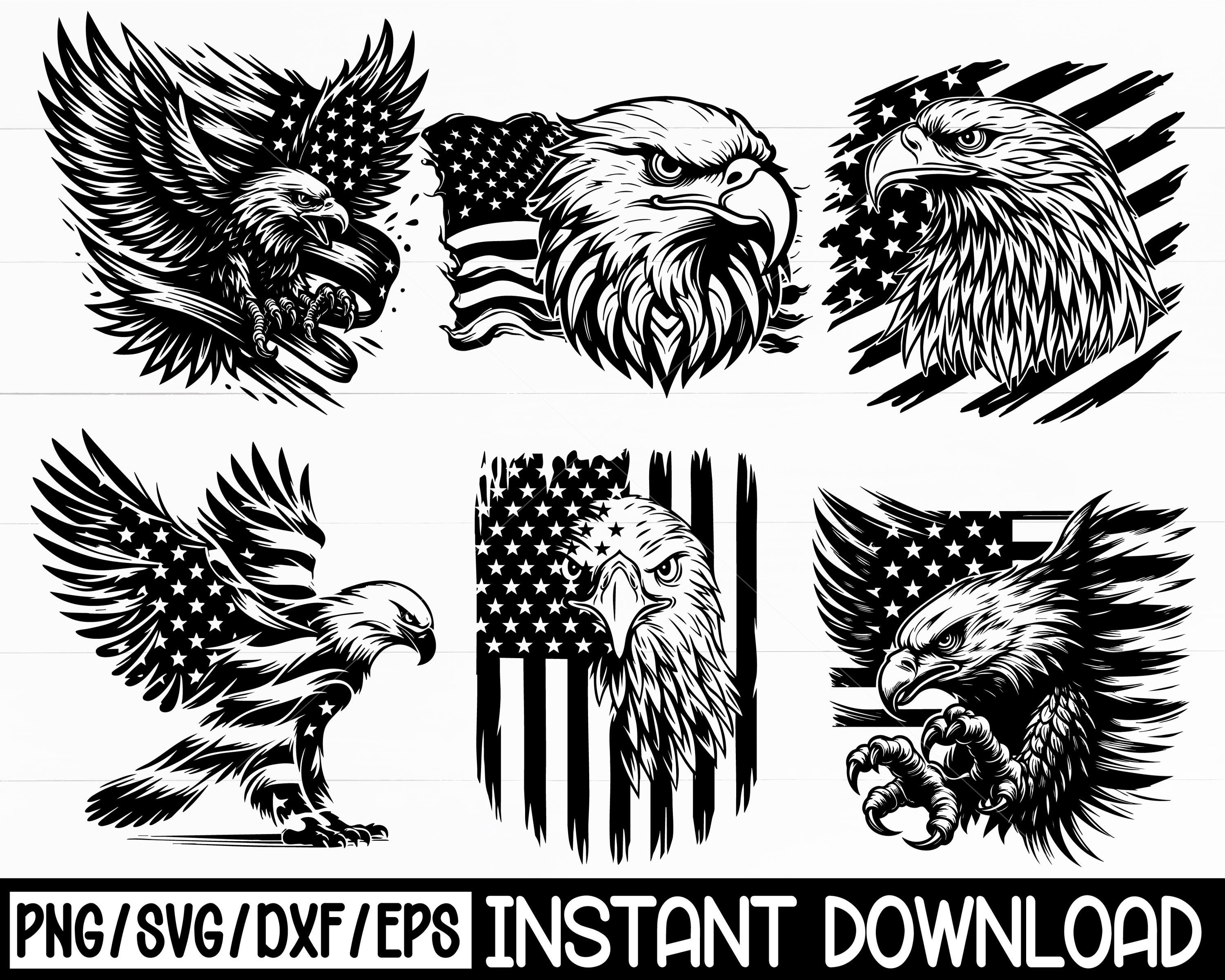 Patriotic Eagle USA Flag SVG Bundle, American Bald Eagle Design ...