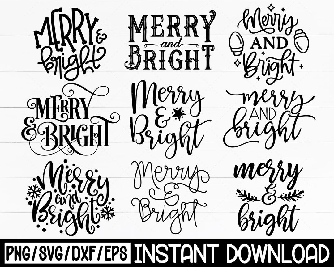 Merry and Bright Christmas SVG Bundle, Holiday Cut Files (digital ...