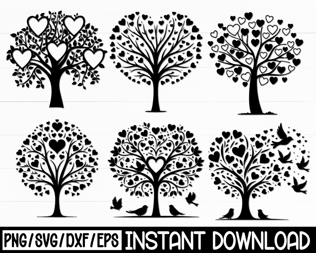 Heart Tree SVG Bundle, Love Tree Clipart, Valentine’s Day SVG, Romantic ...