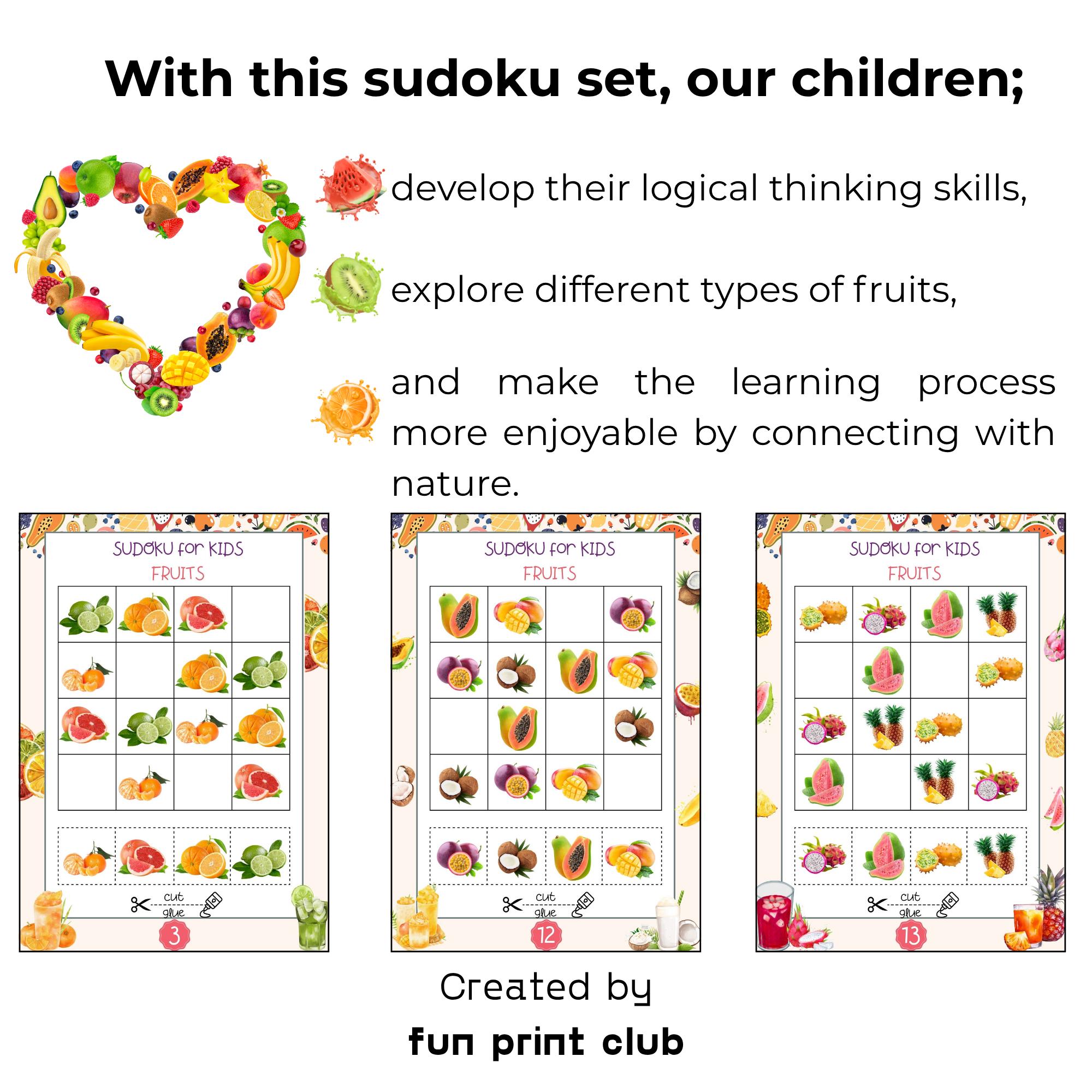 Fruits| Sudoku for Kids | Printable Activity | Preschool Activity ...