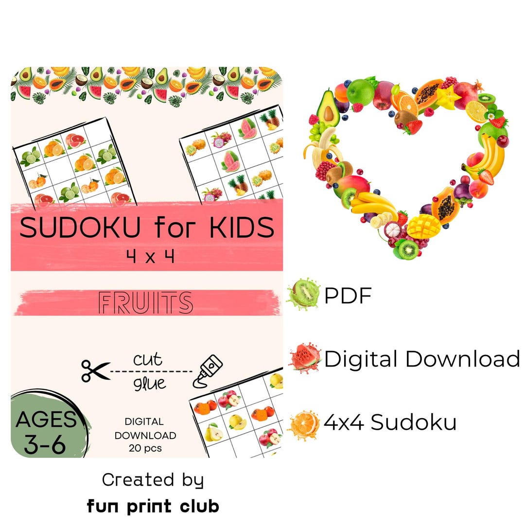 Fruits| Sudoku for Kids | Printable Activity | Preschool Activity ...