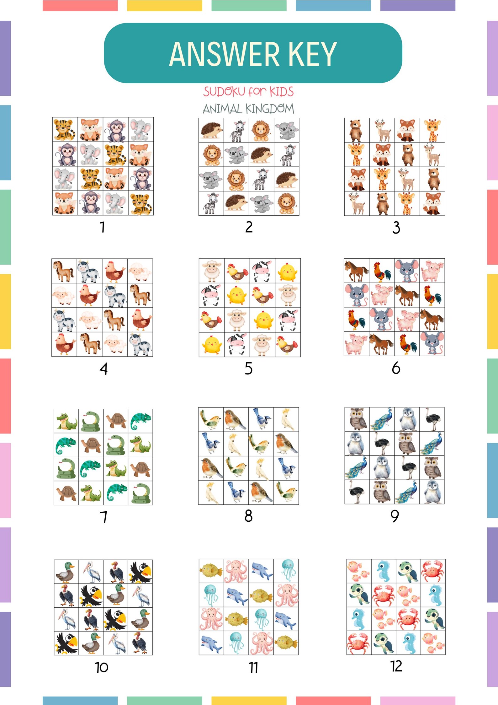 Animal Kingdom | Sudoku for Kids | Printable Activity | Preschool ...