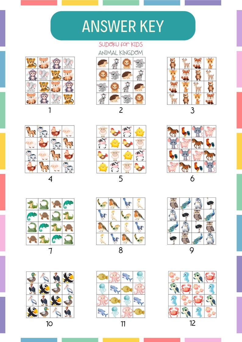 Animal Kingdom | Sudoku for Kids | Printable Activity | Preschool ...