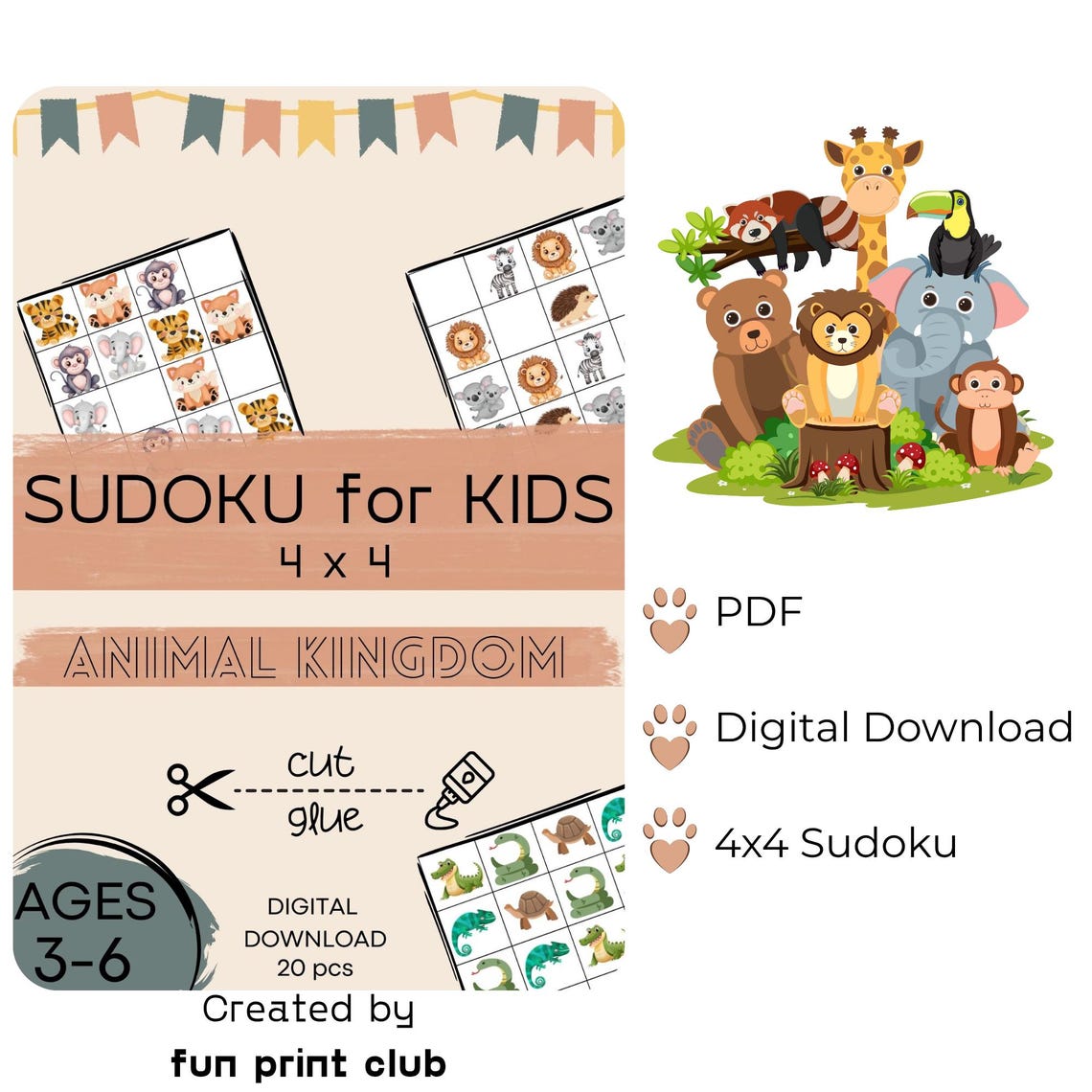 Animal Kingdom | Sudoku for Kids | Printable Activity | Preschool ...
