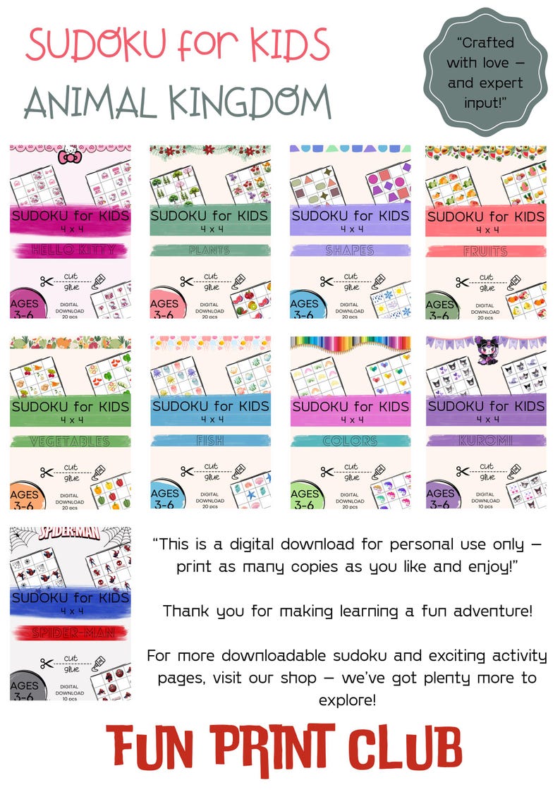 Animal Kingdom | Sudoku for Kids | Printable Activity | Preschool ...