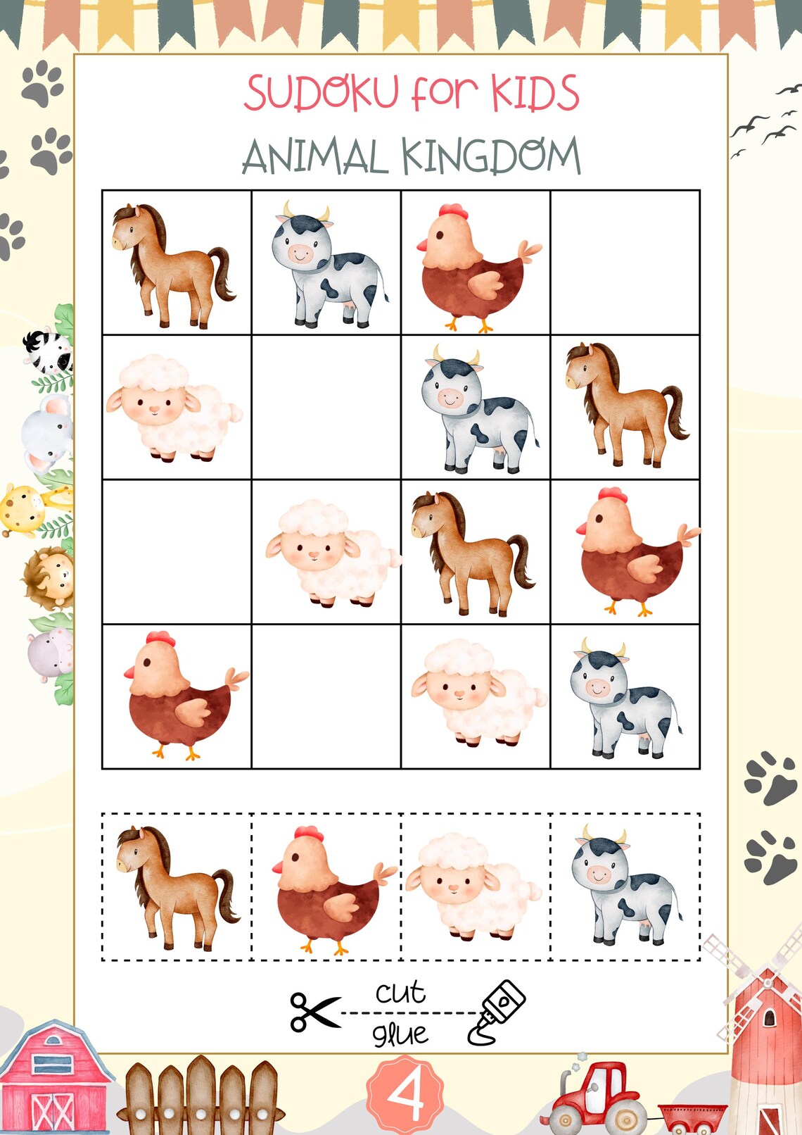 Animal Kingdom | Sudoku for Kids | Printable Activity | Preschool ...