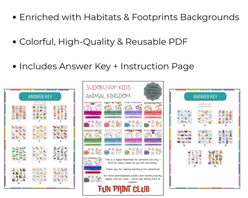 Animal Kingdom | Sudoku for Kids | Printable Activity | Preschool ...