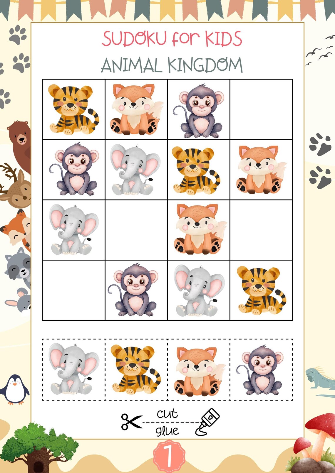 Animal Kingdom | Sudoku for Kids | Printable Activity | Preschool ...