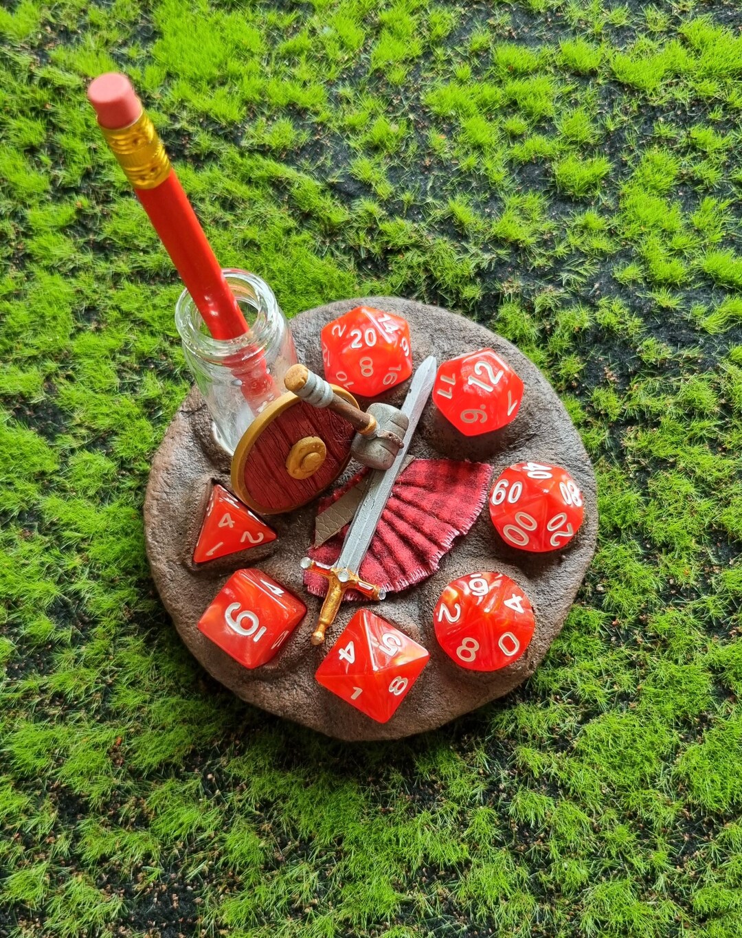 Red Highlander Fighter Polyhedral Dice & Pencil Holder Display - TTRPG ...