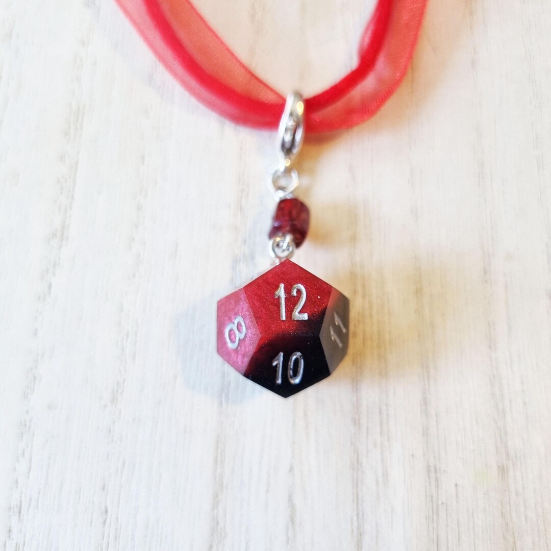 Handmade Resin D12 Dice Necklace: Red & Black Ribbon - TTRPG Dnd Gift ...