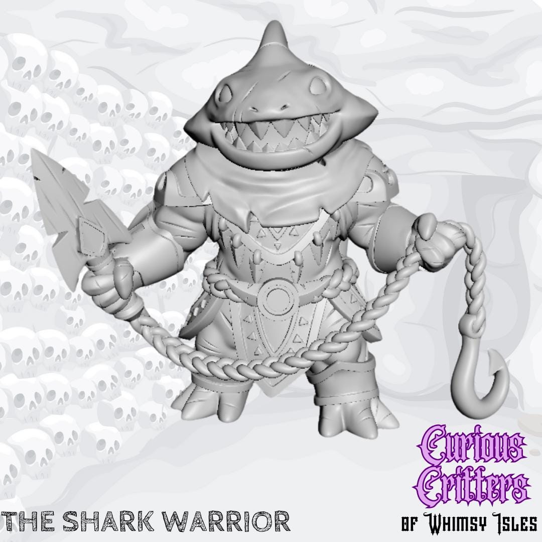 Shark Fighter - THE WARRIOR - Curious Critters - 3D Printed Chibi TTRPG ...