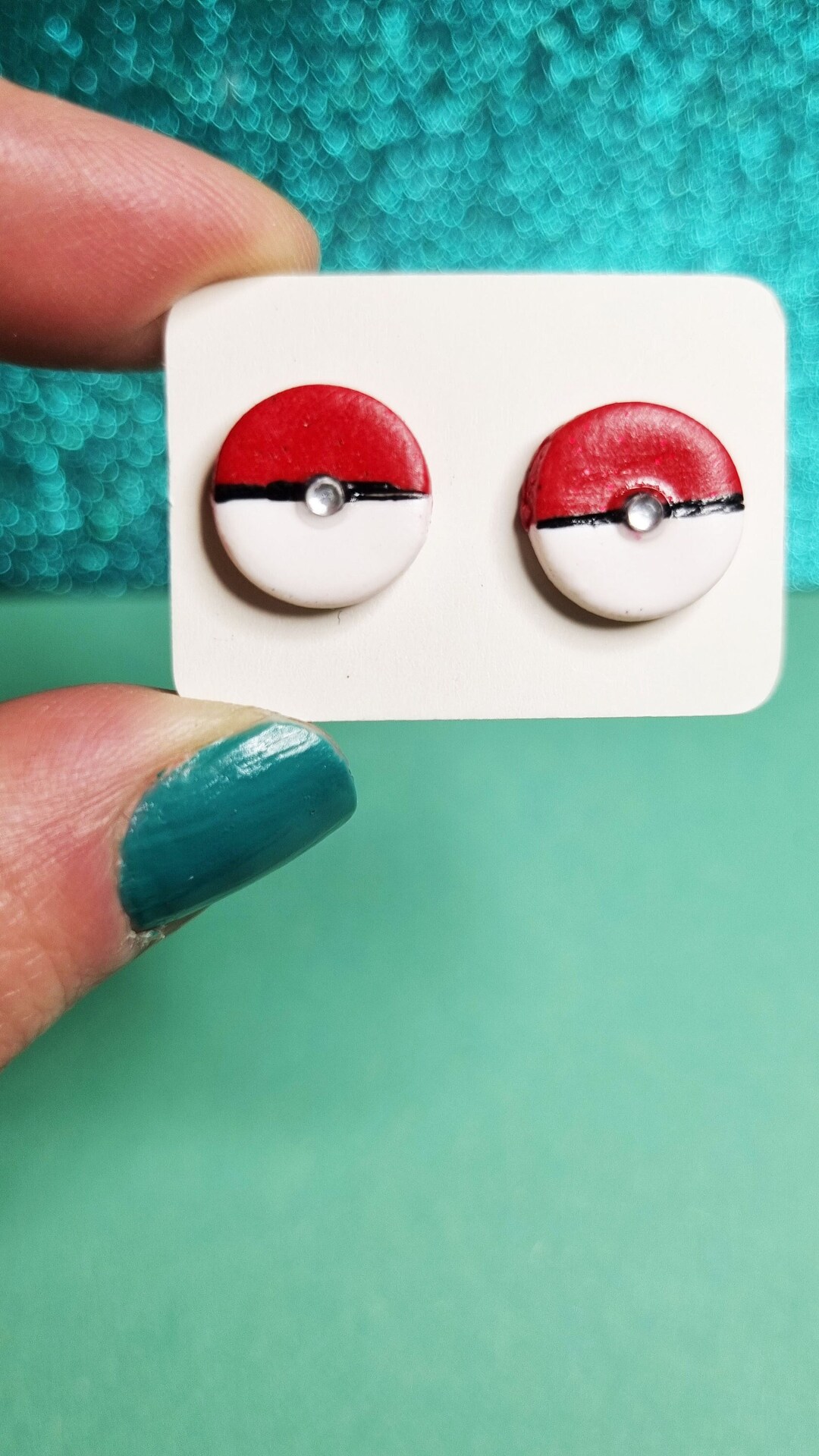 Glam Glitter Pokeball Handmade Polymer Clay Stud Earrings Pokemon - Etsy