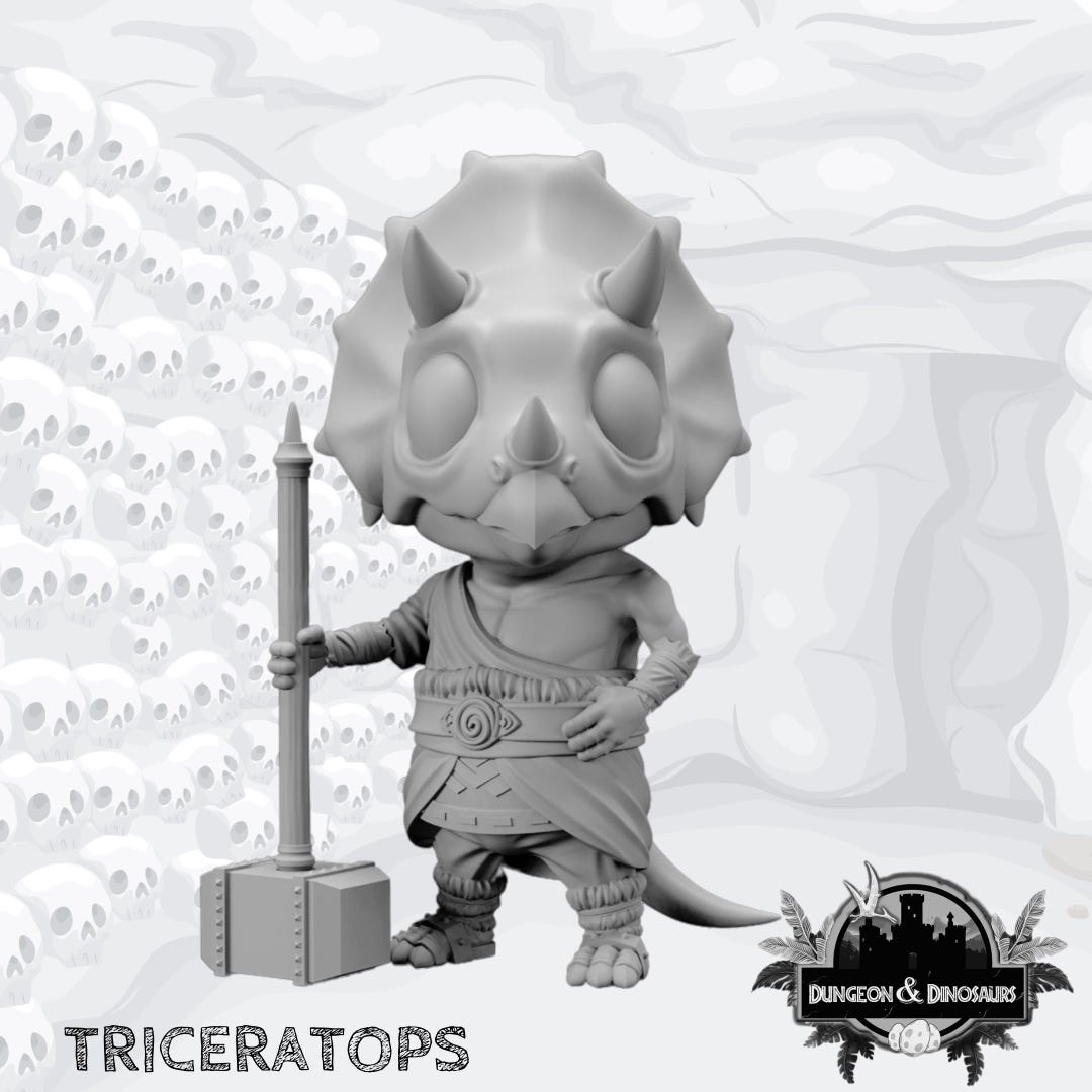 TRICERATOPS - 3D Printed DUNGEONS & DINOSAURS Cute Chibi Fantasy Mini ...
