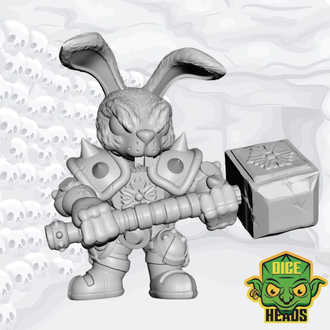 RABBIT FIGHTER - Dice Heads - 3D Printed Chibi TTRPG D&D Miniature - Etsy