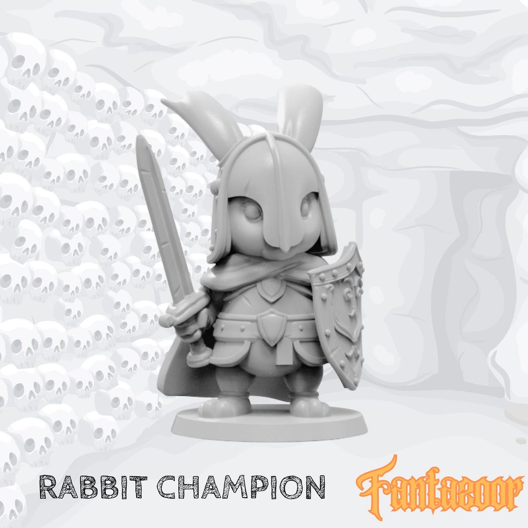 Fantazoor - RABBIT CHAMPION - 3D Printed Chibi TTRPG D&D Miniature - Etsy