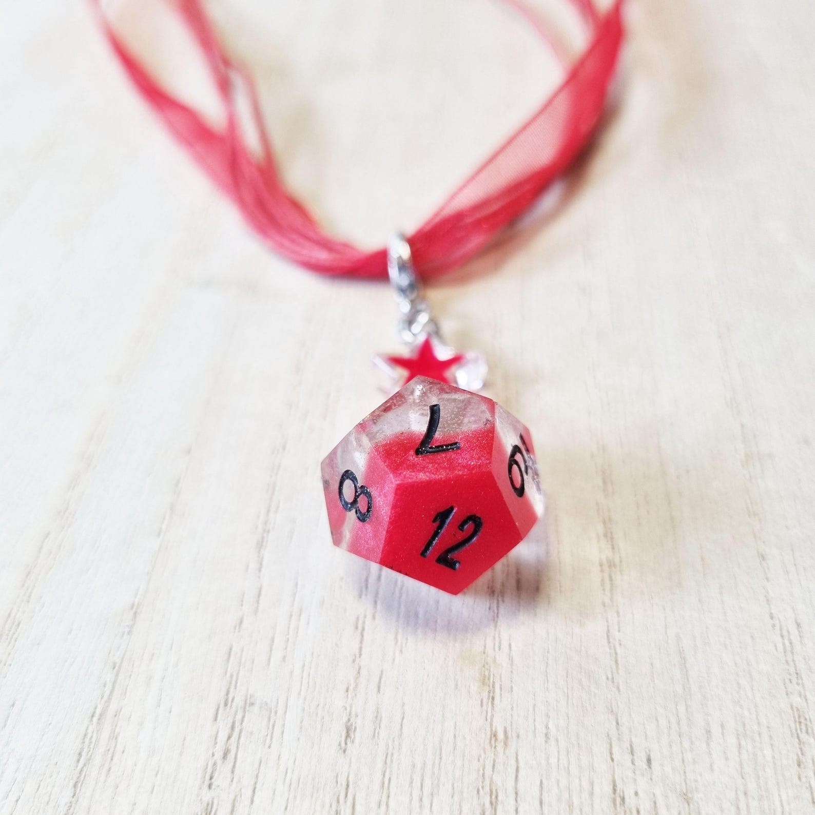 Blood Red - Handmade Resin Dice D12 Ribbon Necklace - D&D TTPRG Gift ...