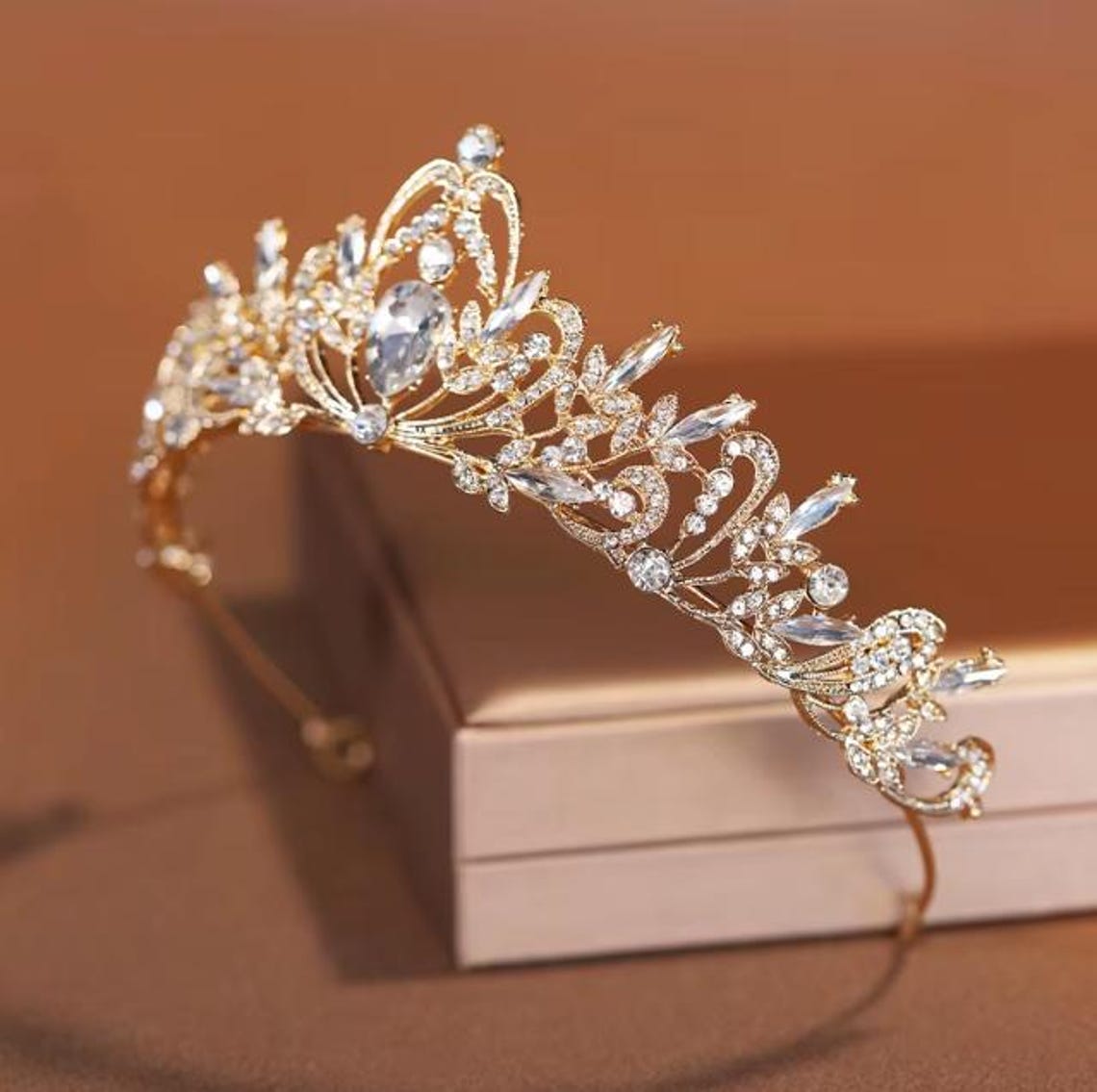 Princesscore Golden Diamond Tiara, Royalcore Crown, Wedding Tiara ...