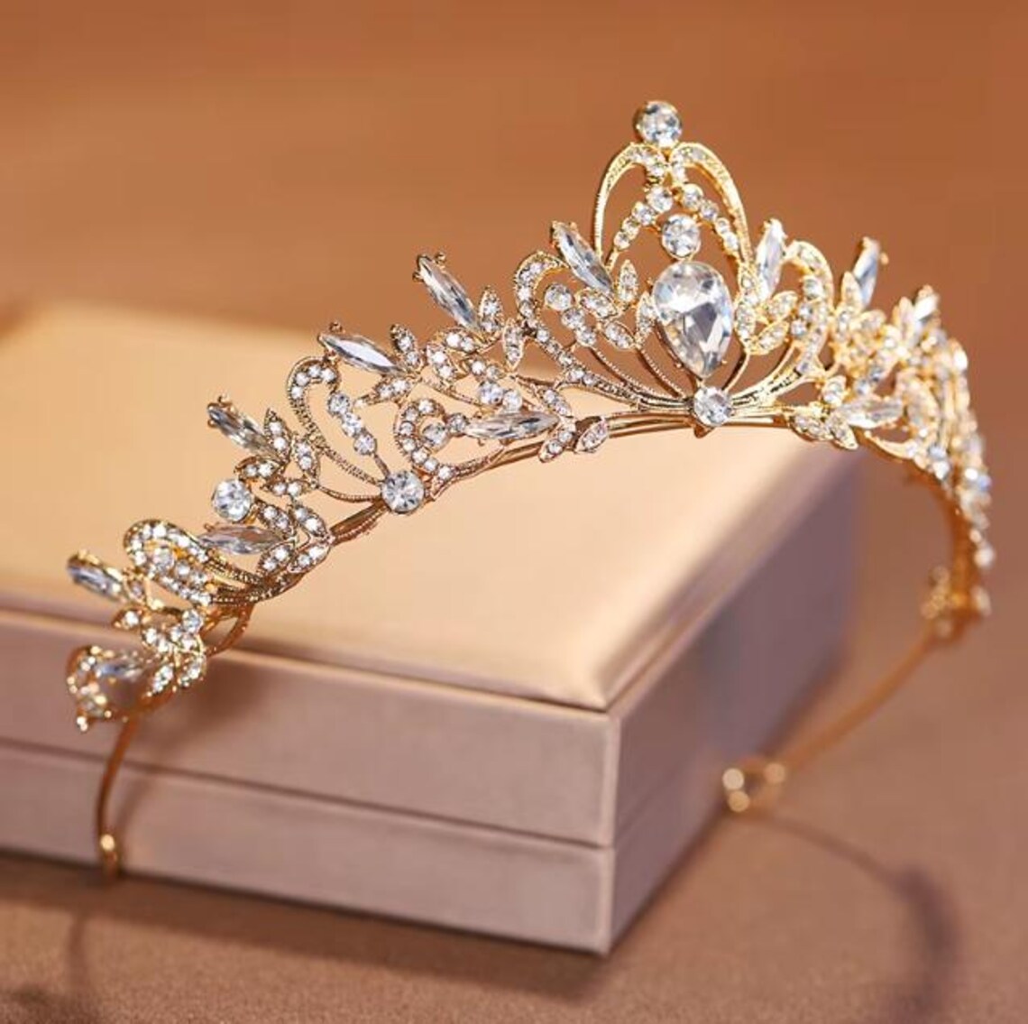 Princesscore Golden Diamond Tiara, Royalcore Crown, Wedding Tiara ...