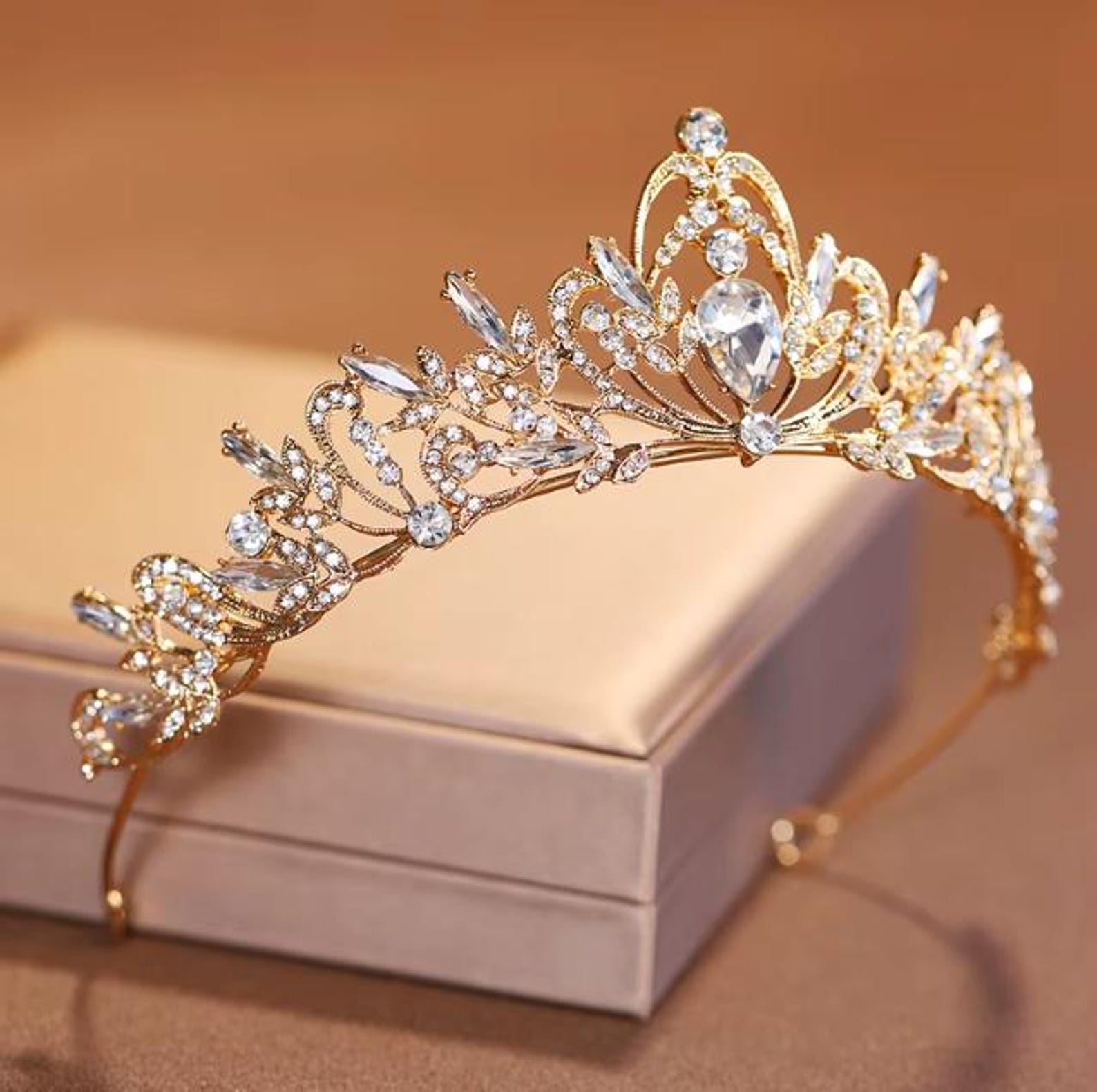Princesscore Golden Diamond Tiara, Royalcore Crown, Wedding Tiara ...
