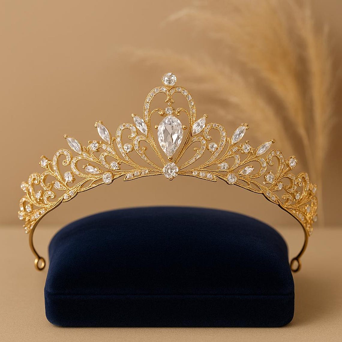 Princesscore Golden Diamond Tiara, Royalcore Crown, Wedding Tiara ...