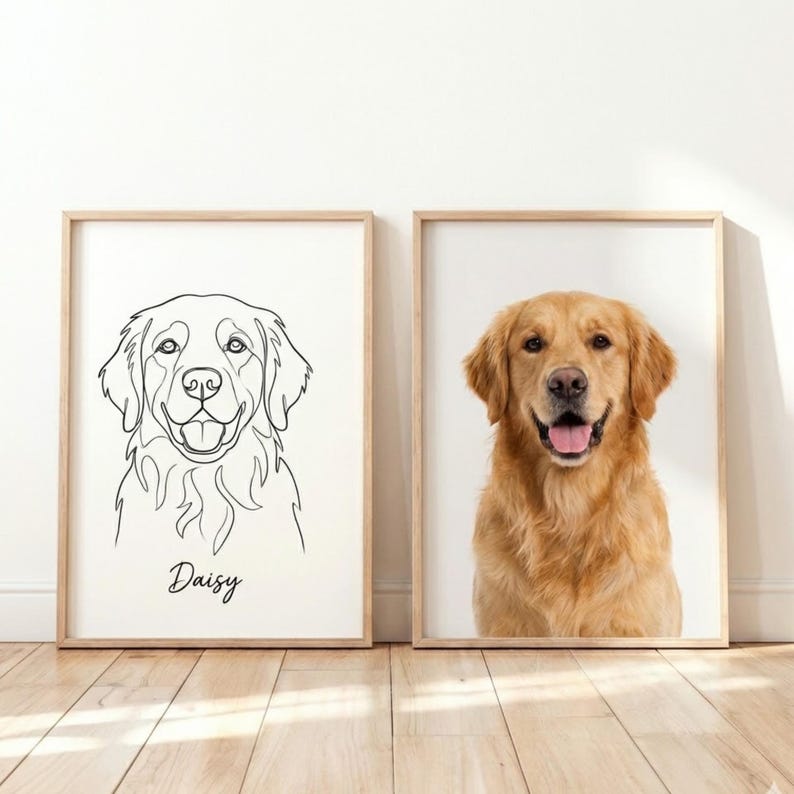 Custom Pet Portrait Line Art, Personalized Dog Drawing From Photo ...