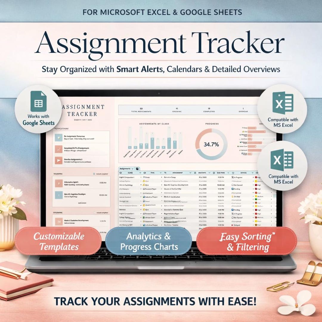 Assignment Tracker Google Sheets & Excel | Student Assignment Tracker ...