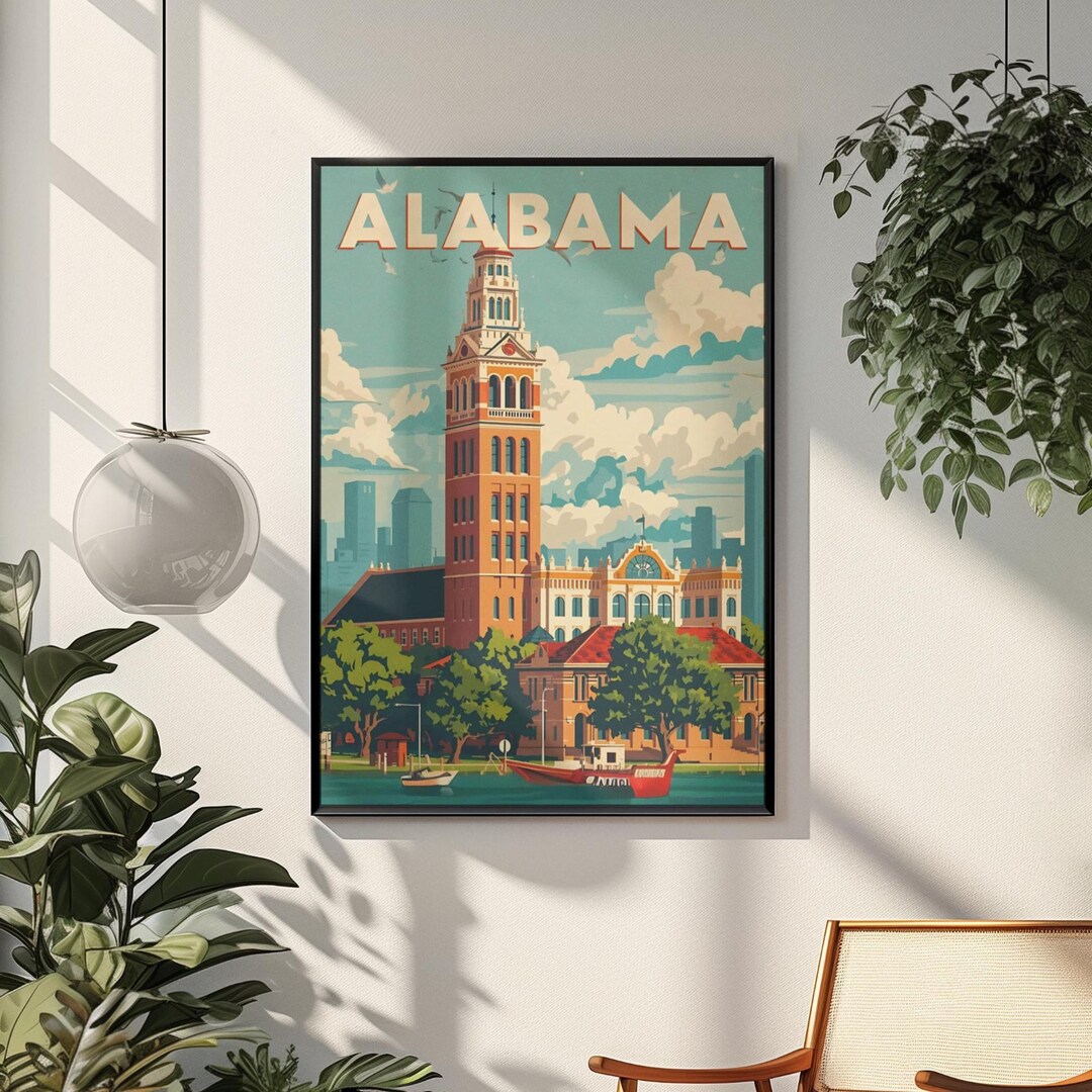 Framed Alabama Wall Art – Historic Tower & Cityscape Poster, Southern ...