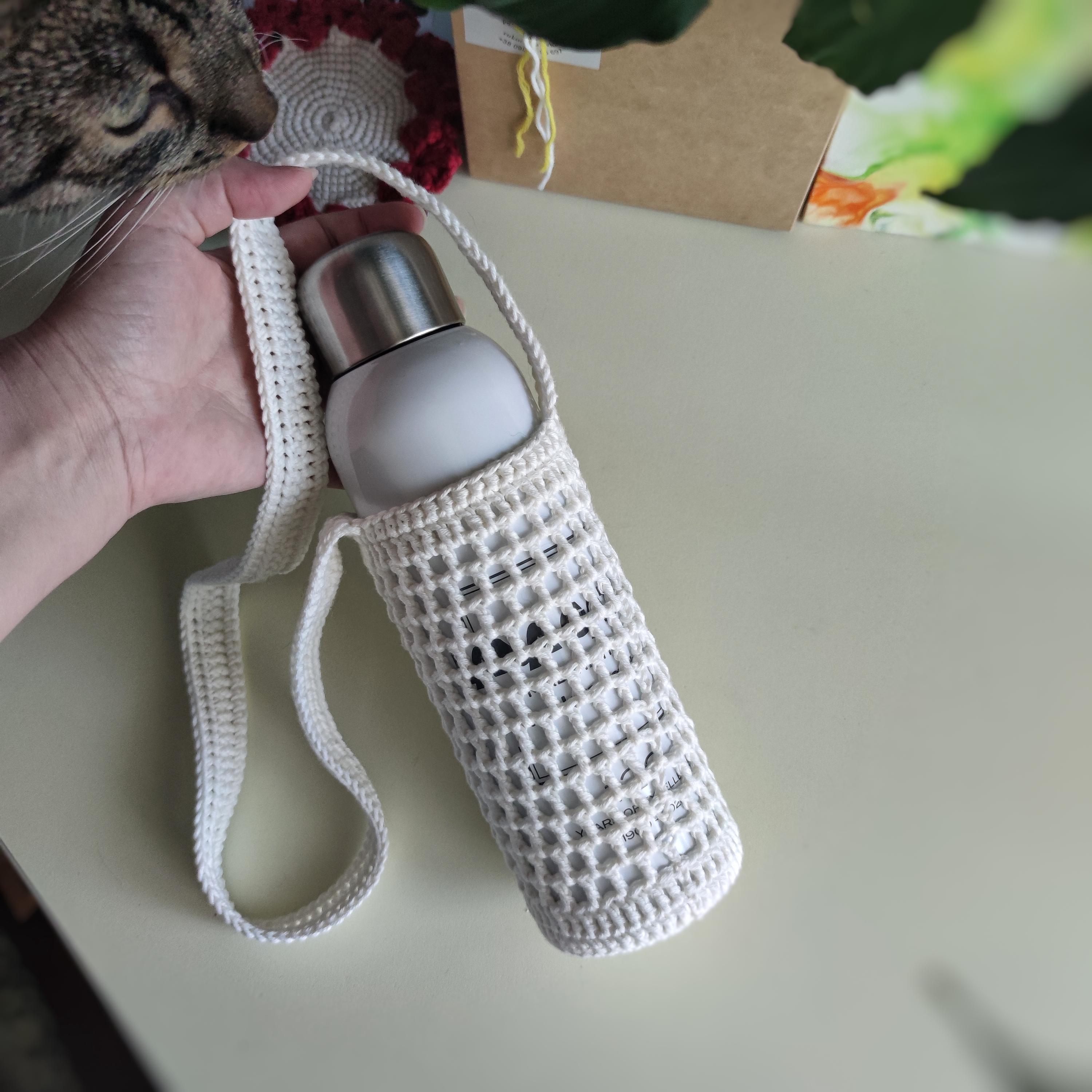 Crochet Water Bottle Holder Pattern, Beginner Crossbody Drink Carrier ...