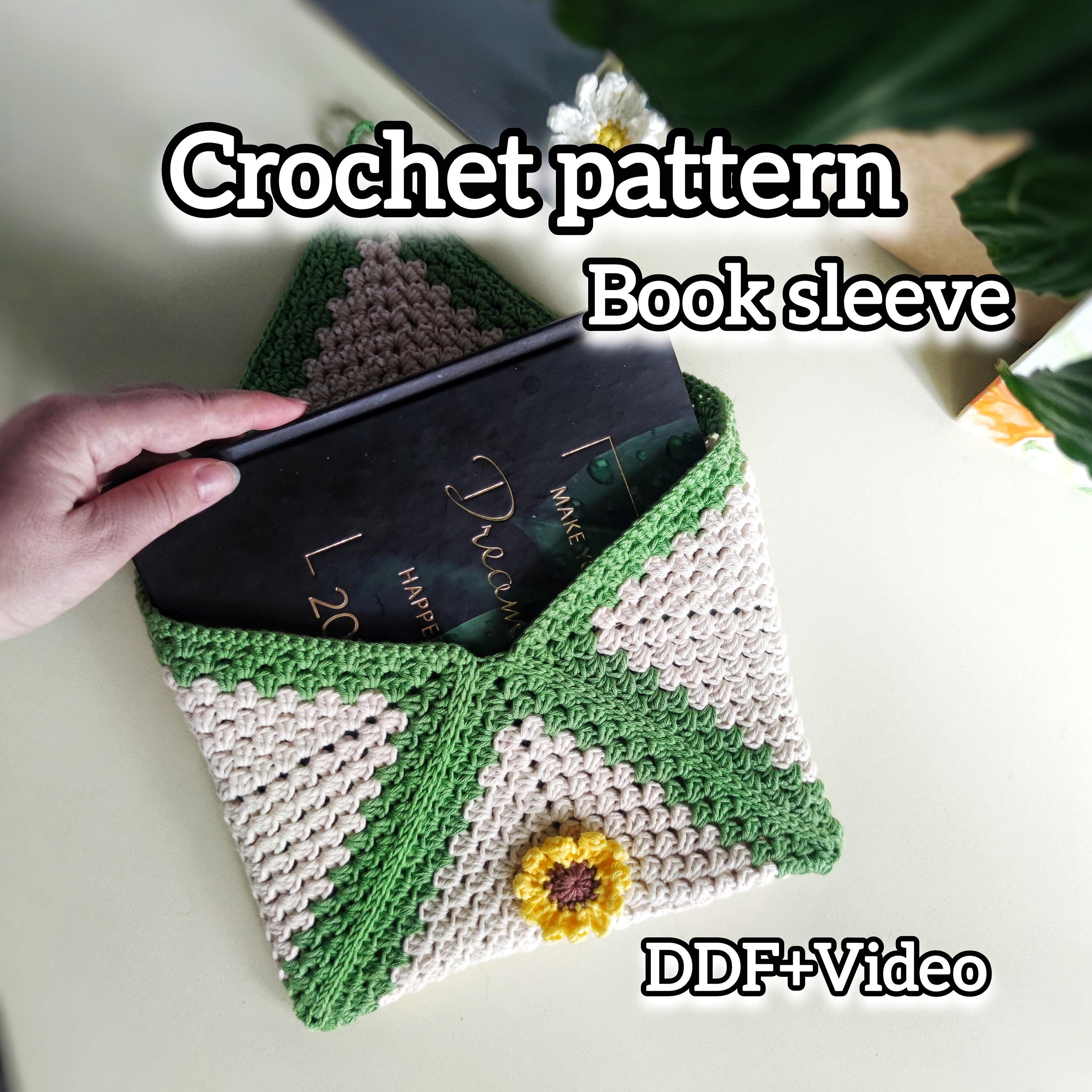 Crochet Book Sleeve Pattern PDF Video – Envelope Style Crochet Cover ...