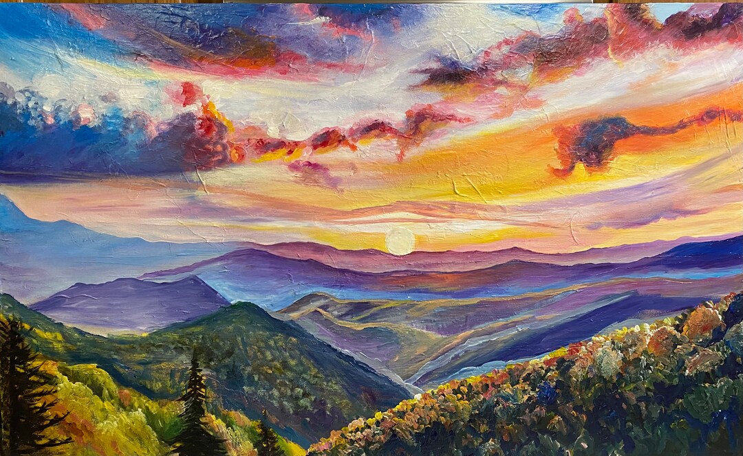SOLD sunset on Blue Ridge . Large Mountain Painting. LARGE ART Living ...