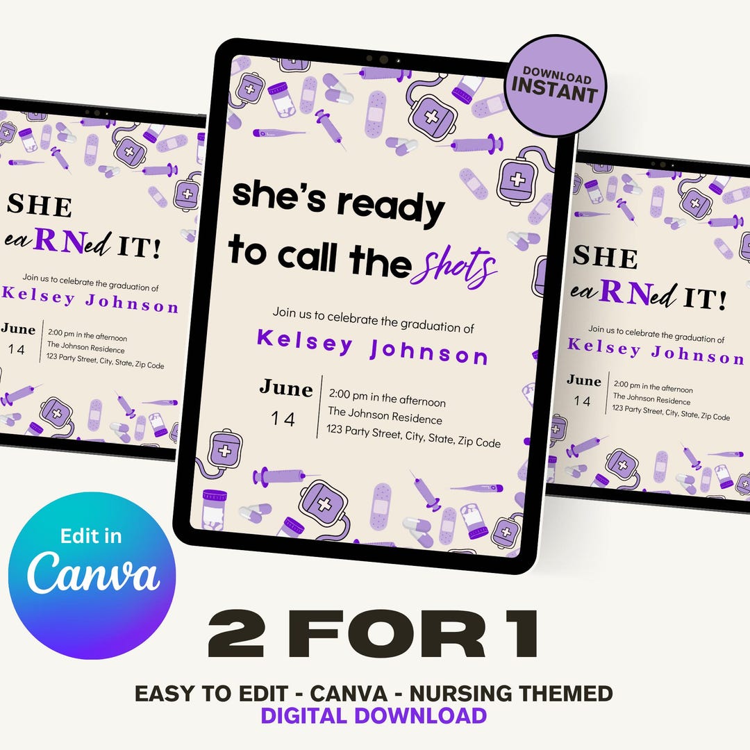 Nursing Graduation Invitation | Purple RN Grad Party, 2-in-1 (digital ...