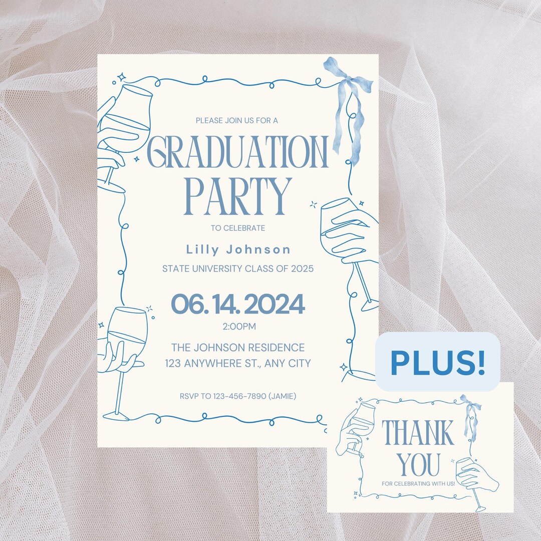 Editable Graduation Party Invitation Template – Class of 2025 – Blue ...