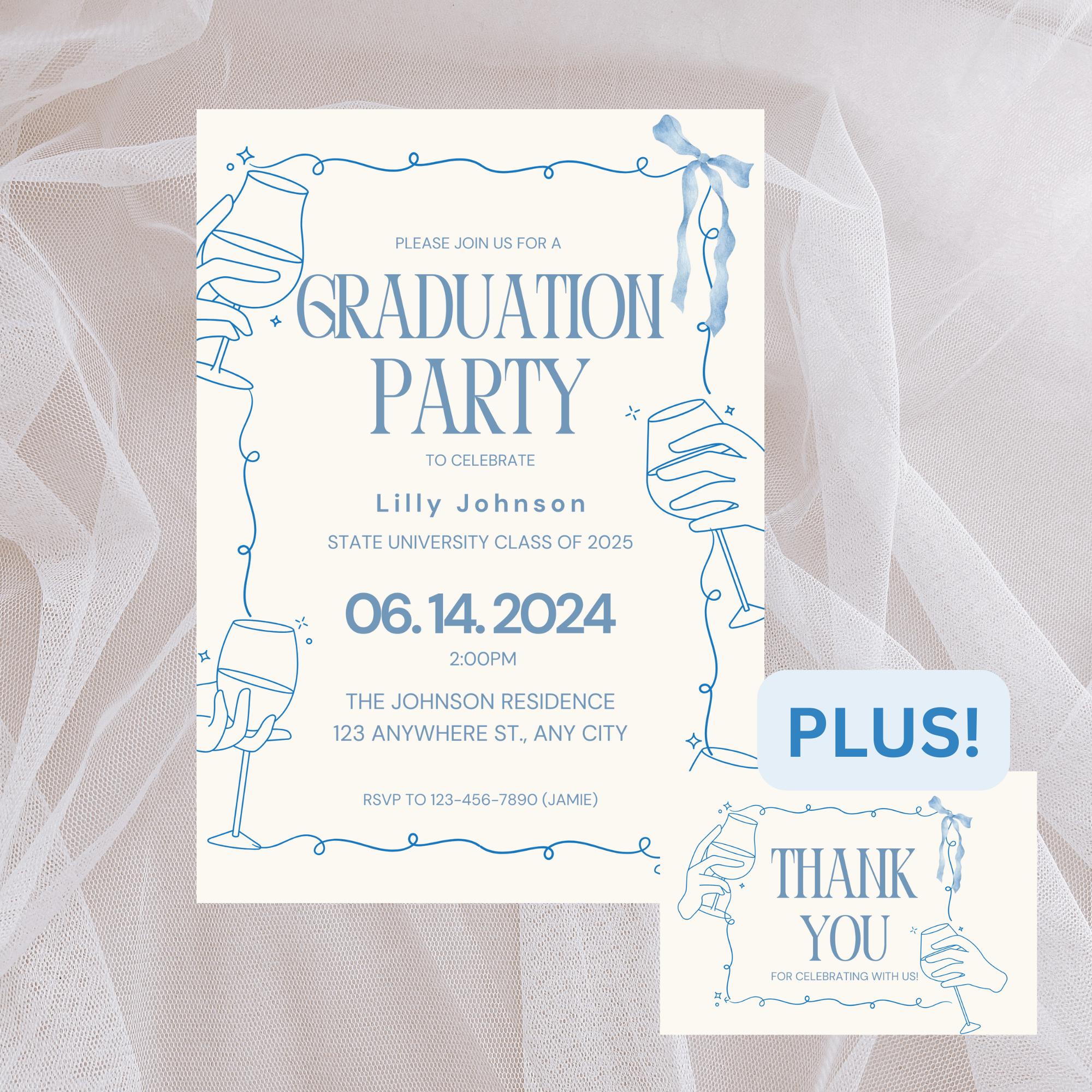 Editable Graduation Party Invitation Template – Class of 2025 – Blue ...