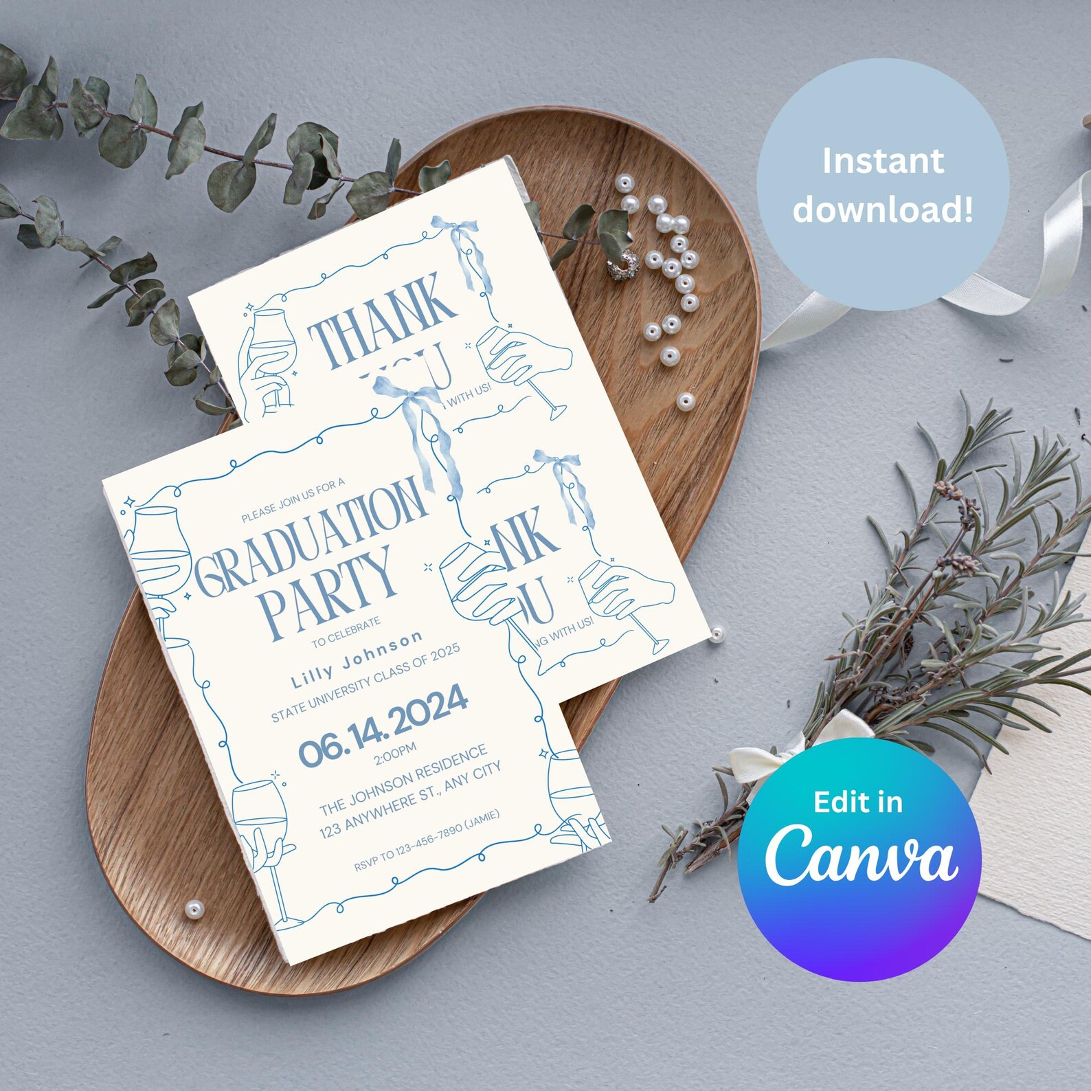 Editable Graduation Party Invitation Template – Class of 2025 – Blue ...