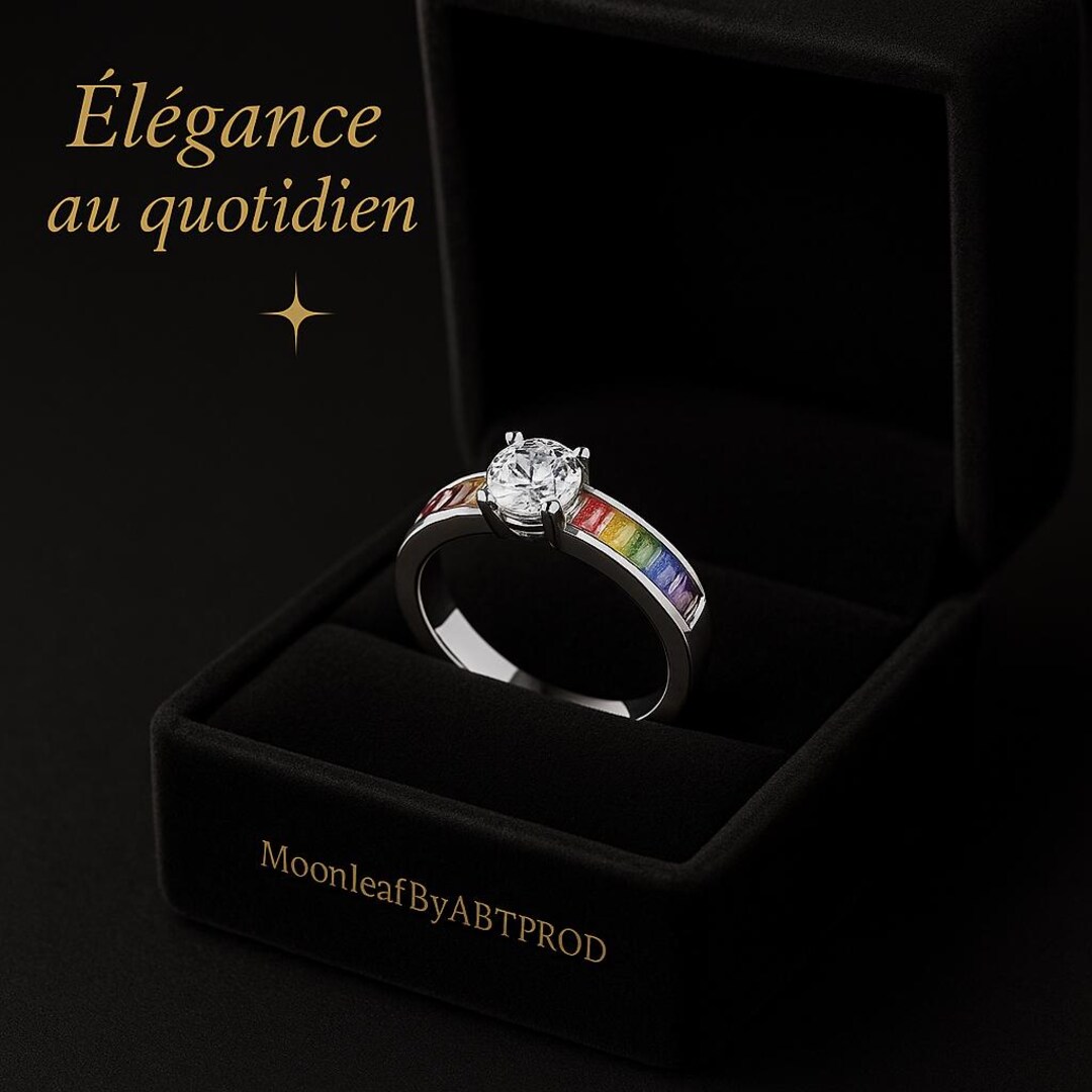 Rainbow Crystal Solitaire Ring – Elegant Silver Band With Multicolor ...