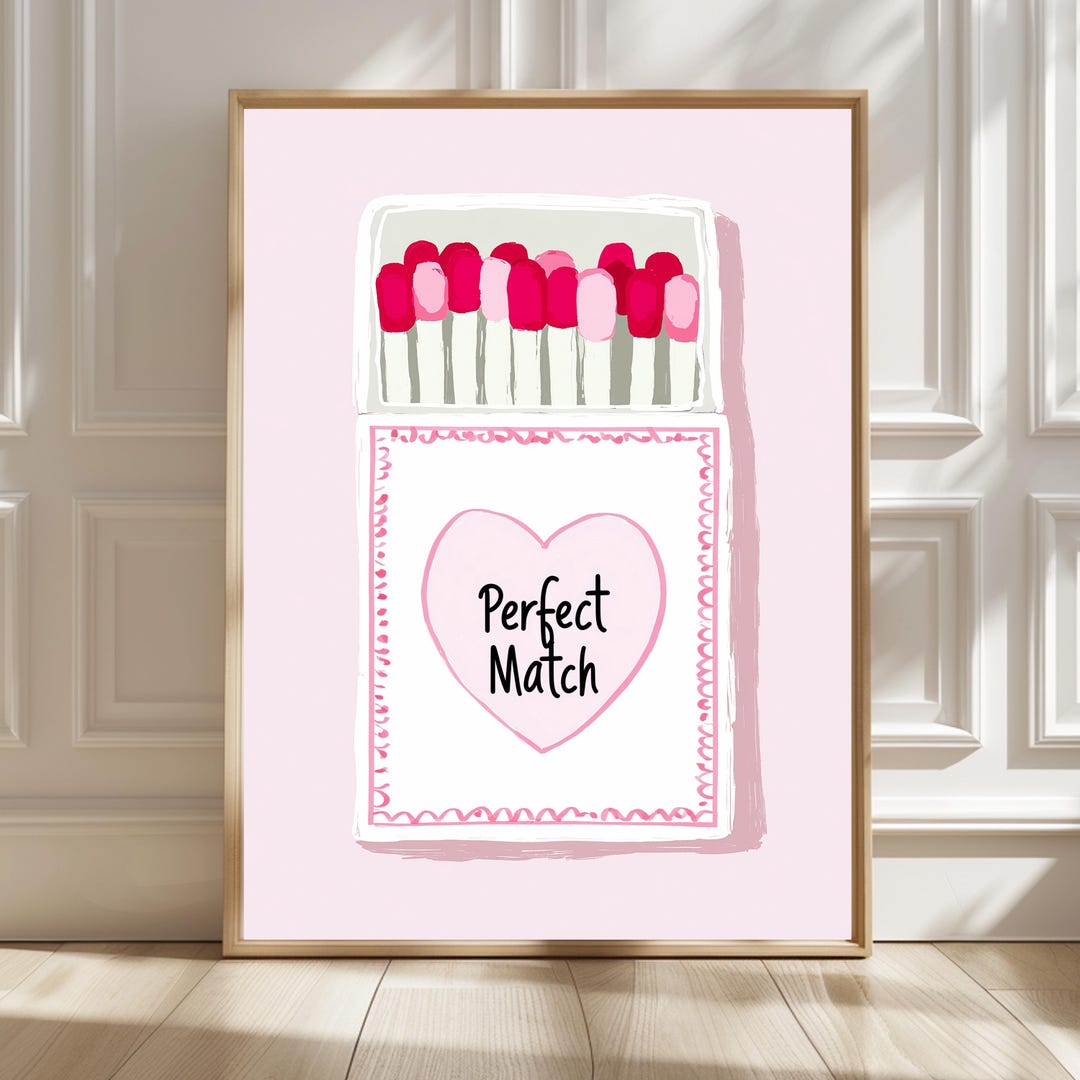 Pink Matchbox Valentine's Day Print, Perfect Match, Romantic Love Quote ...