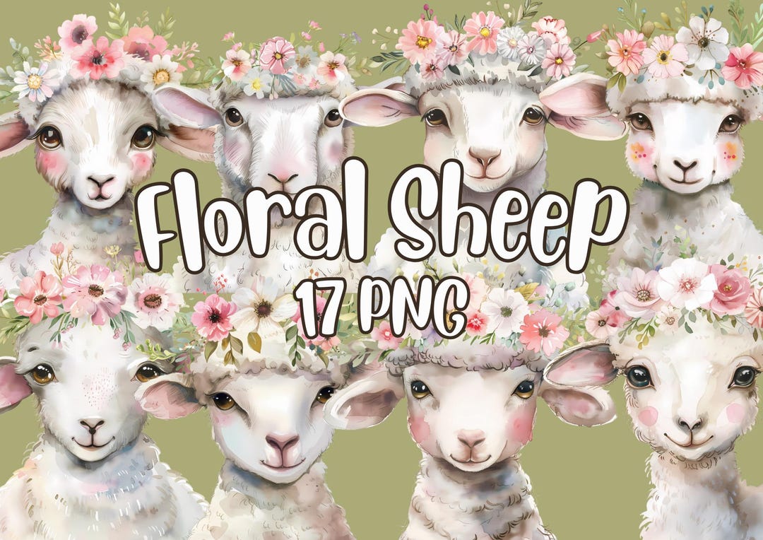 Floral Sheep Clipart Set - Etsy