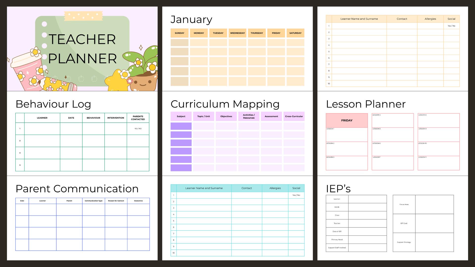 Editable Teacher Planner Template - CANVA - Etsy
