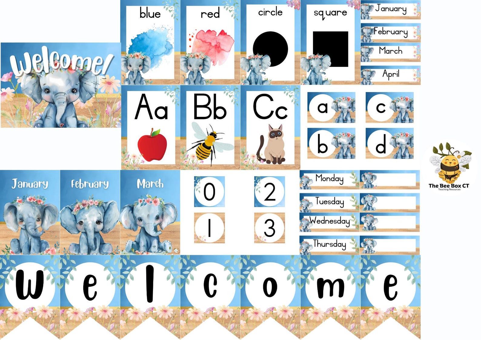 Floral Elephants Classroom Decor Set - Etsy