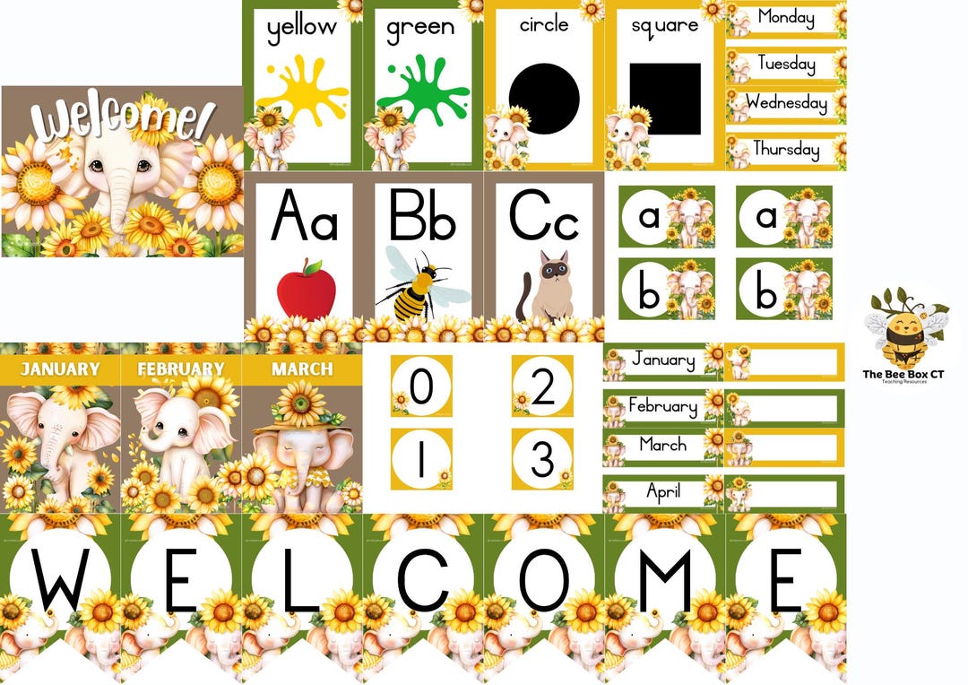 Sunflower Elephant Classroom Decor Set - Etsy