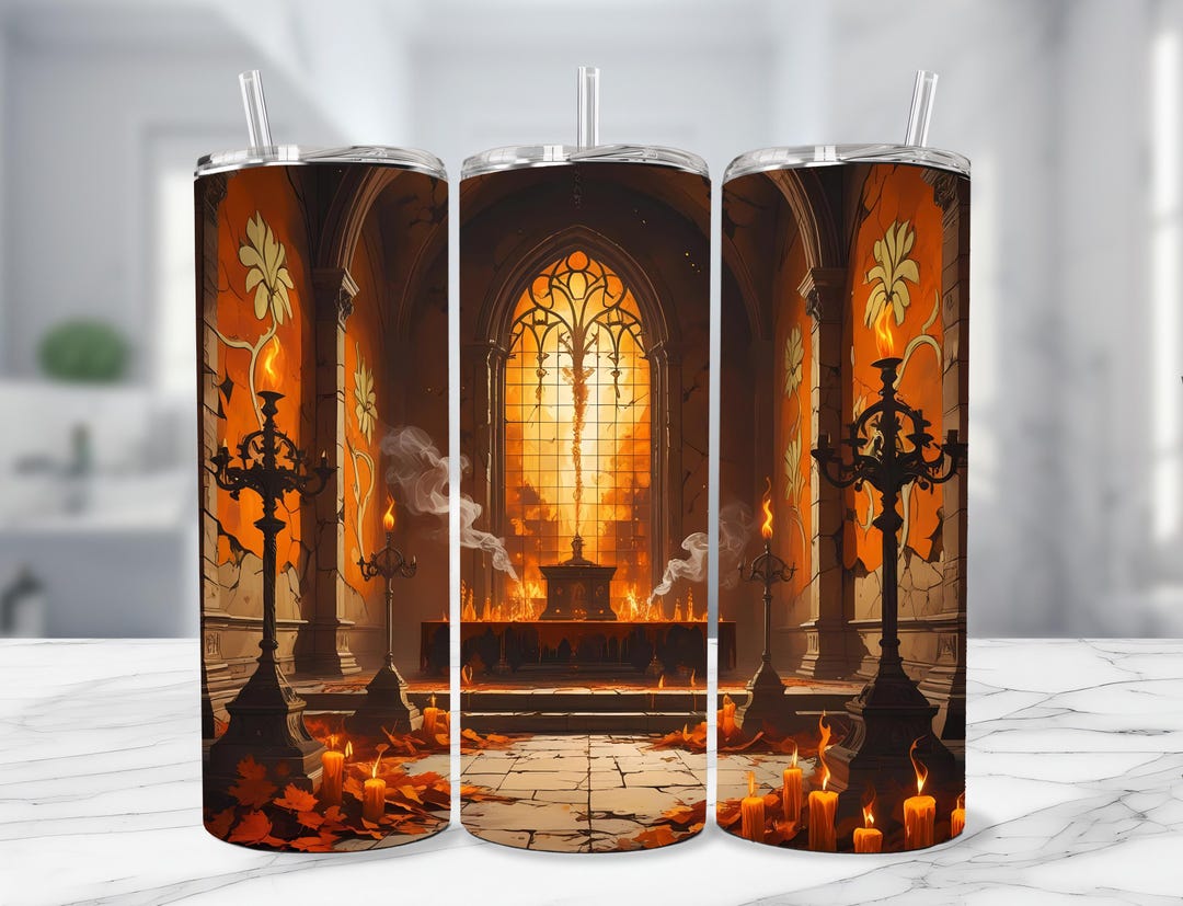 Infernal Cathedral Altar Wrap | Seamless 20oz Tumbler PNG | Fiery ...