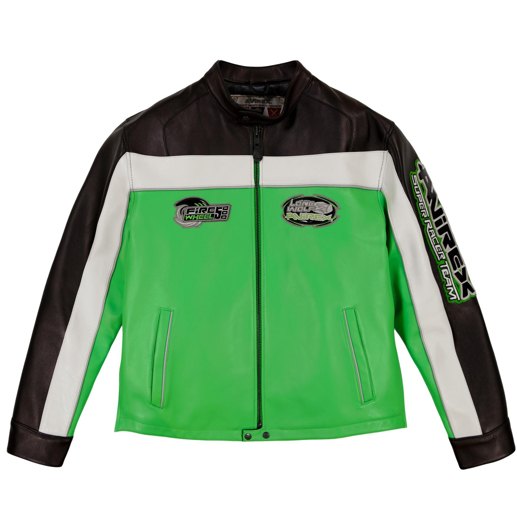 Handmade Avirex Black & Green Racer Jacket | Men's Cowhide Leather ...