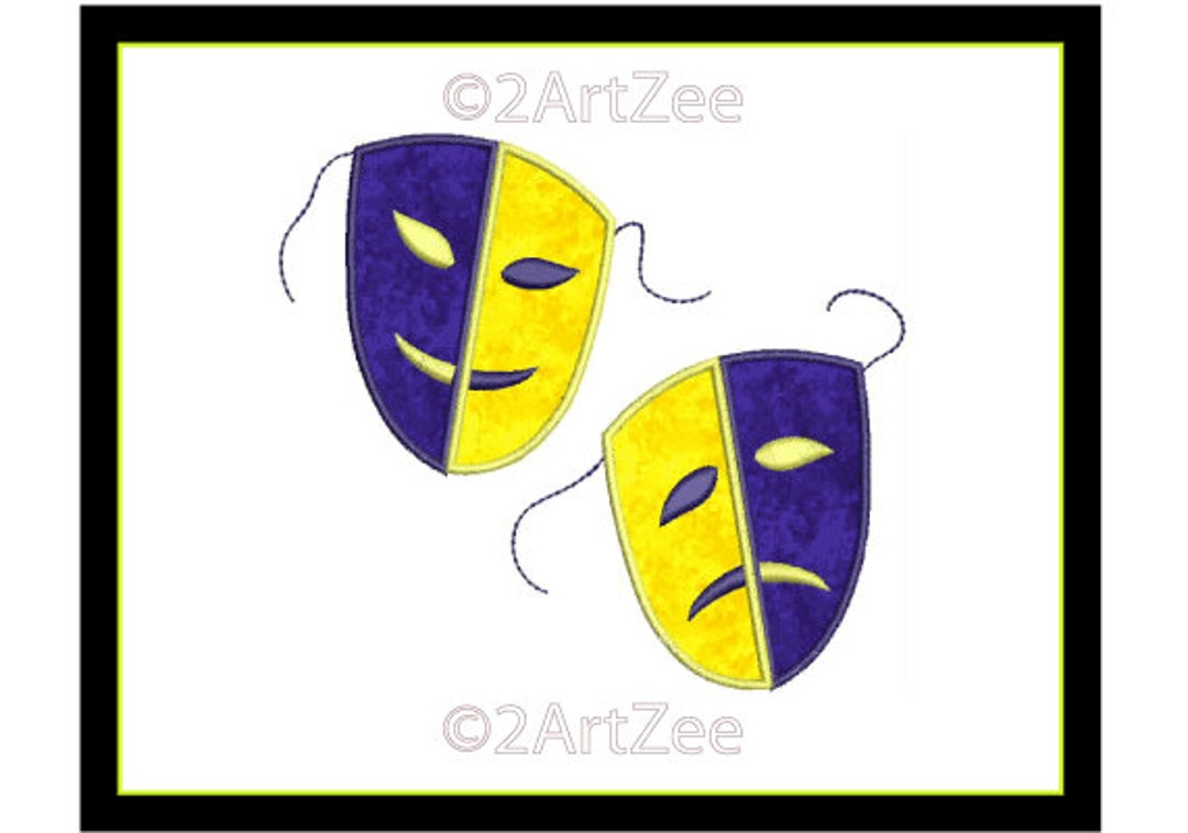 Thespian Drama Masks Applique and Machine Embroidery in Four Sizes - Etsy